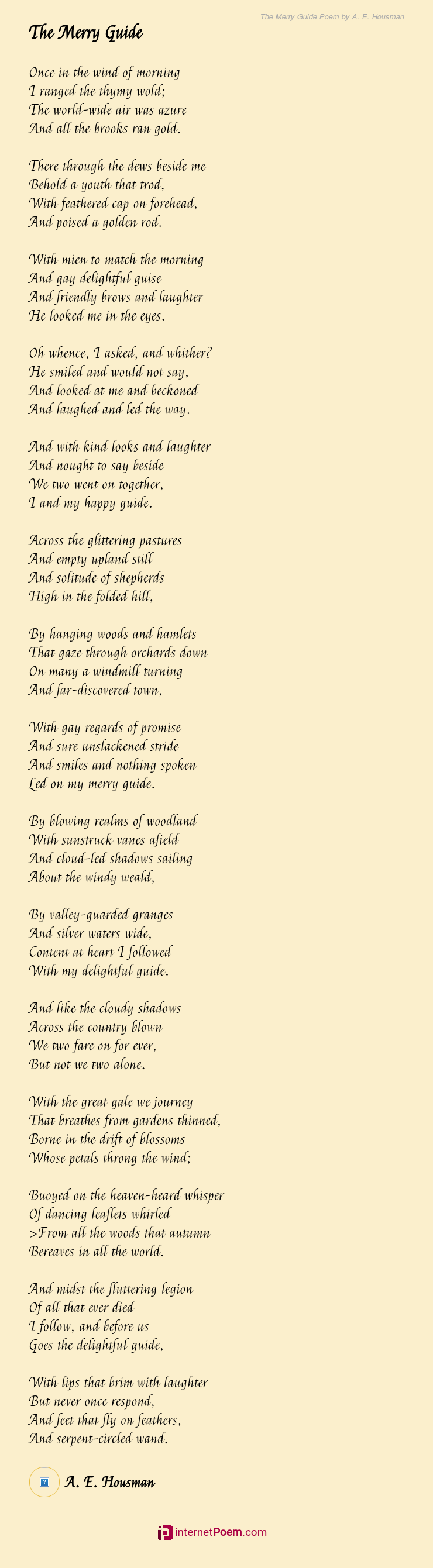 The Merry Guide Poem by A. E. Housman