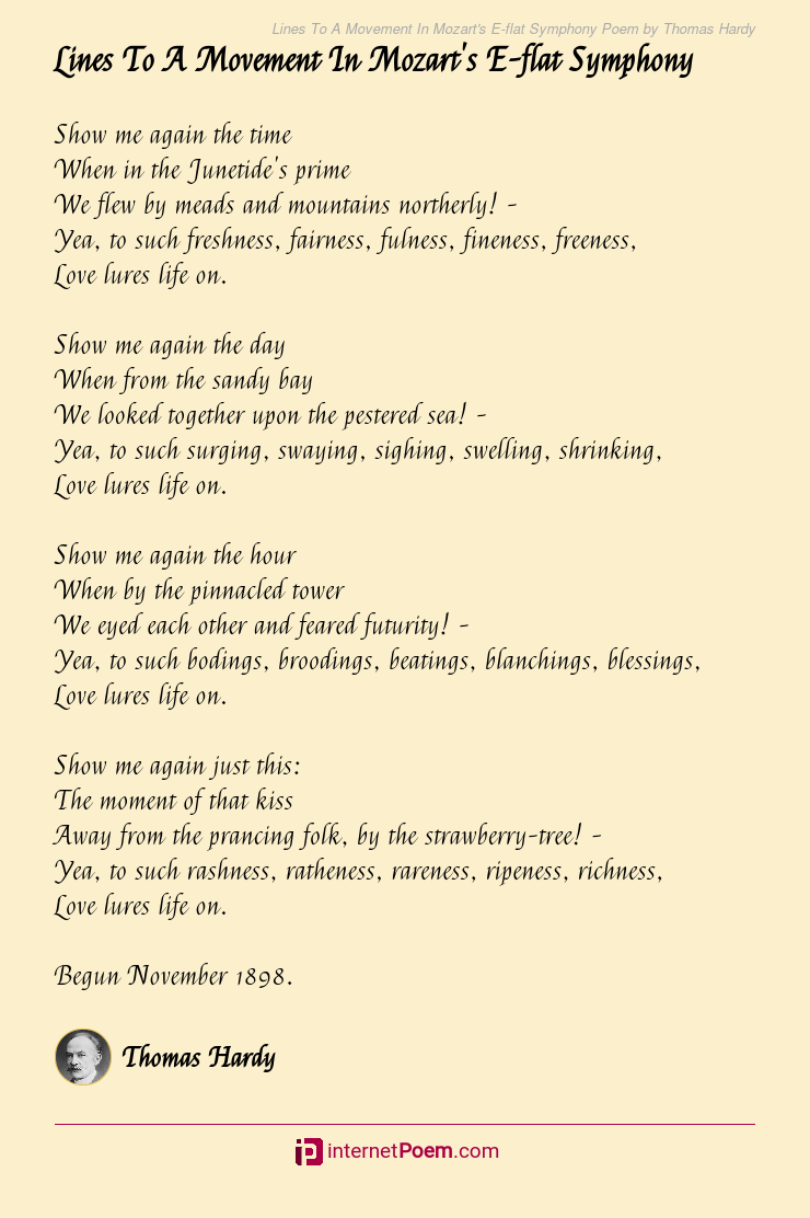 Lines To A Movement In Mozart's E-flat Symphony Poem by Thomas Hardy