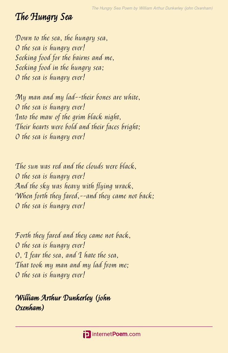 The Hungry Sea Poem by William Arthur Dunkerley (john Oxenham)