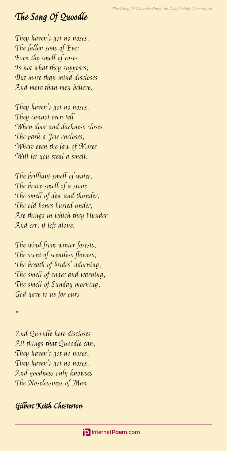 The Song Of Quoodle Poem by Gilbert Keith Chesterton