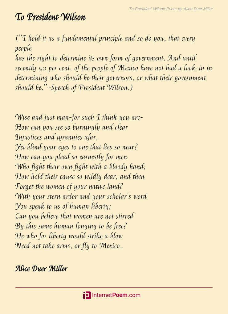 To President Wilson Poem by Alice Duer Miller