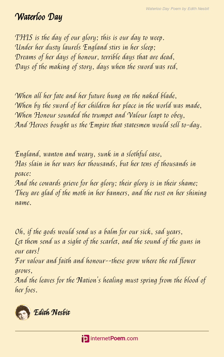 Waterloo Day Poem by Edith Nesbit