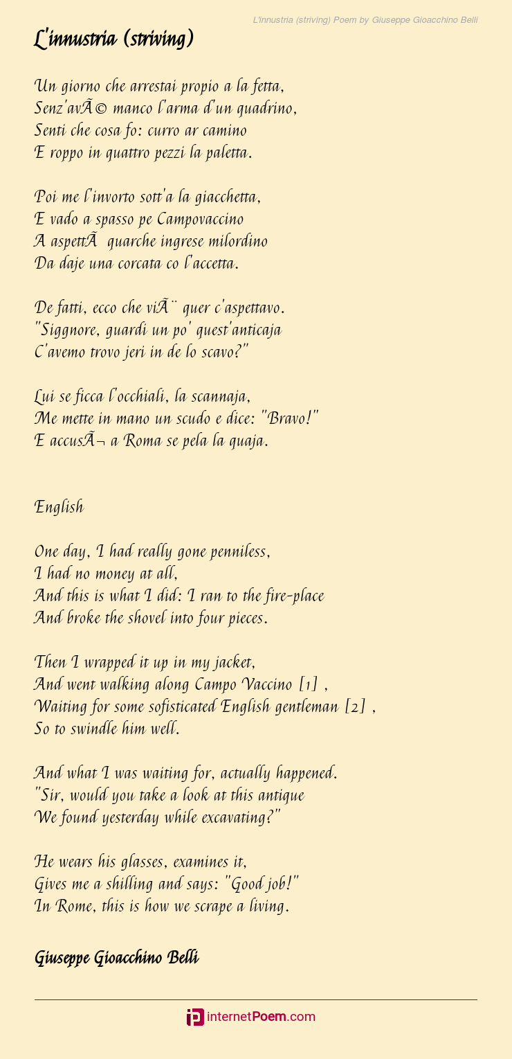 L'innustria (striving) Poem by Giuseppe Gioacchino Belli