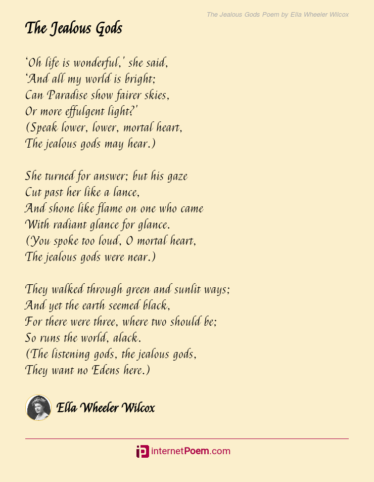 The Jealous Gods Poem by Ella Wheeler Wilcox