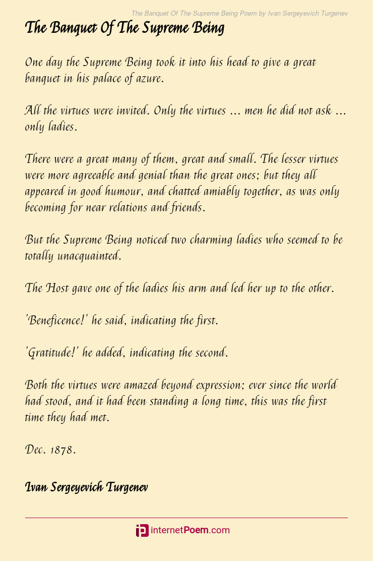 The Banquet Of The Supreme Being Poem by Ivan Sergeyevich Turgenev