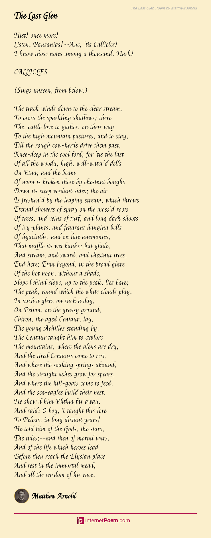 The Last Glen Poem by Matthew Arnold
