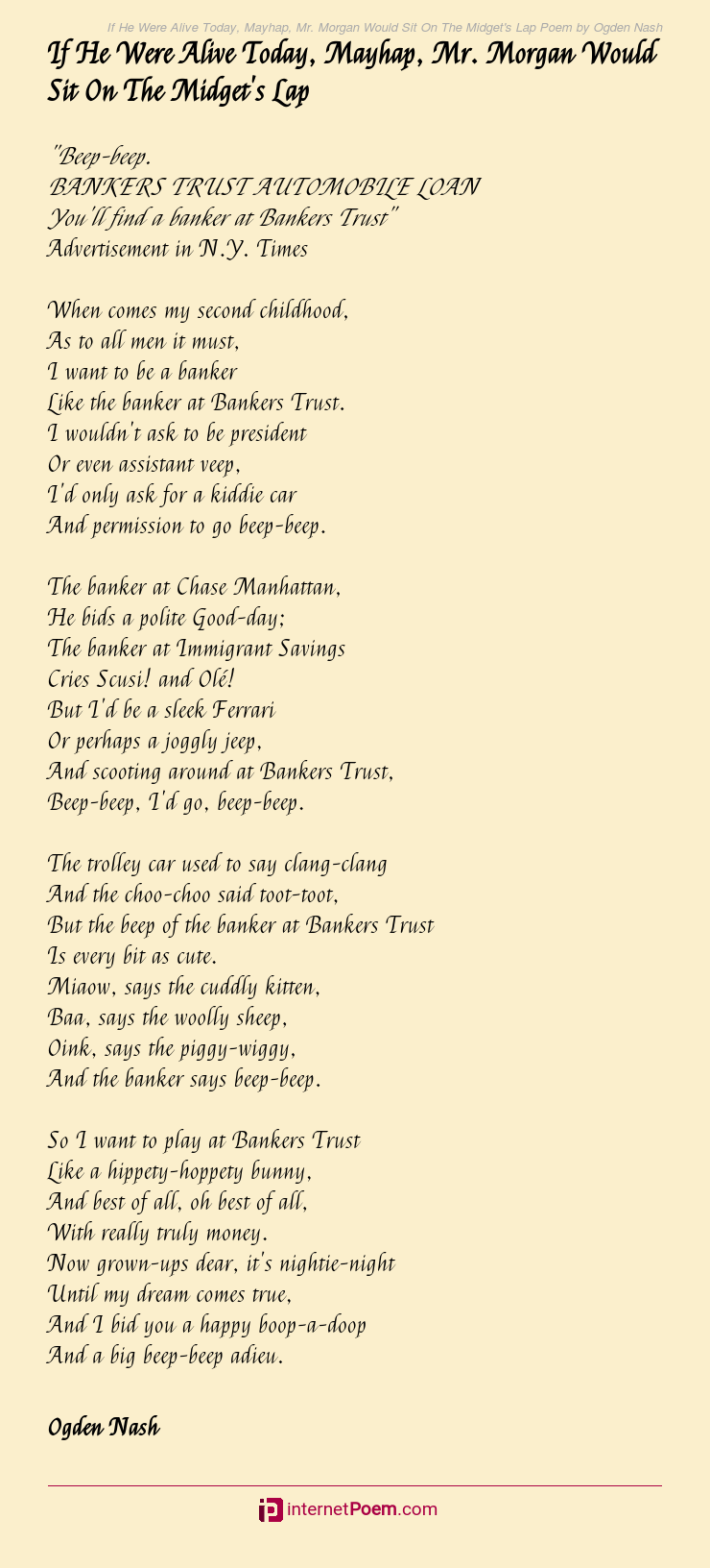 If He Were Alive Today, Mayhap, Mr. Morgan Would Sit On The Midget's ...