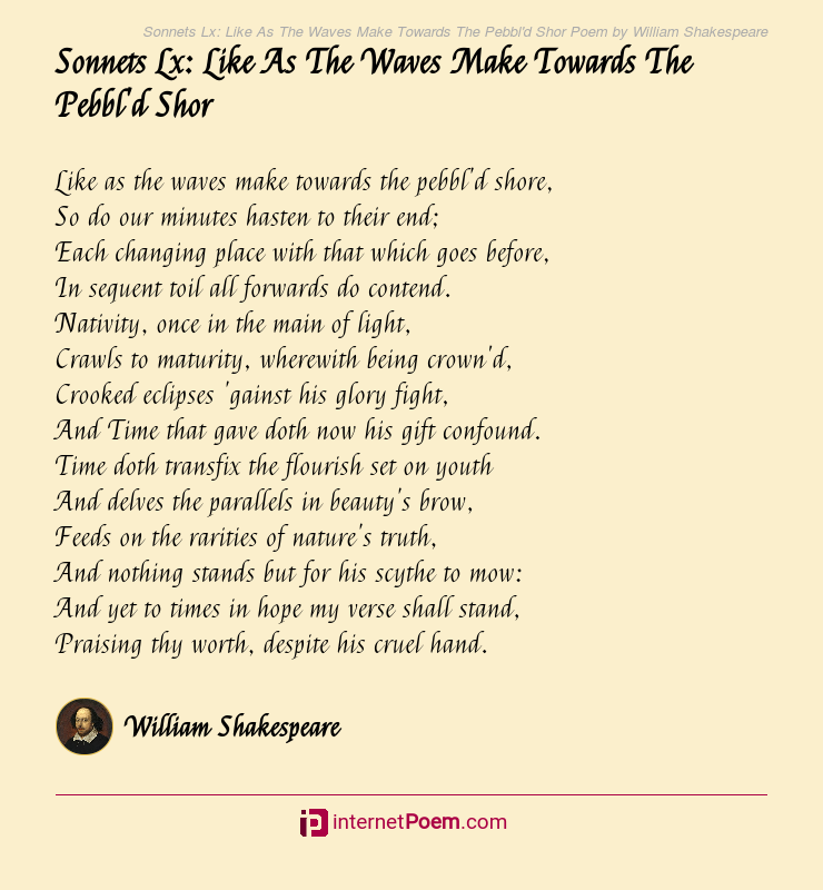 Sonnets Lx: Like As The Waves Make Towards The Pebbl'd Shor Poem by ...