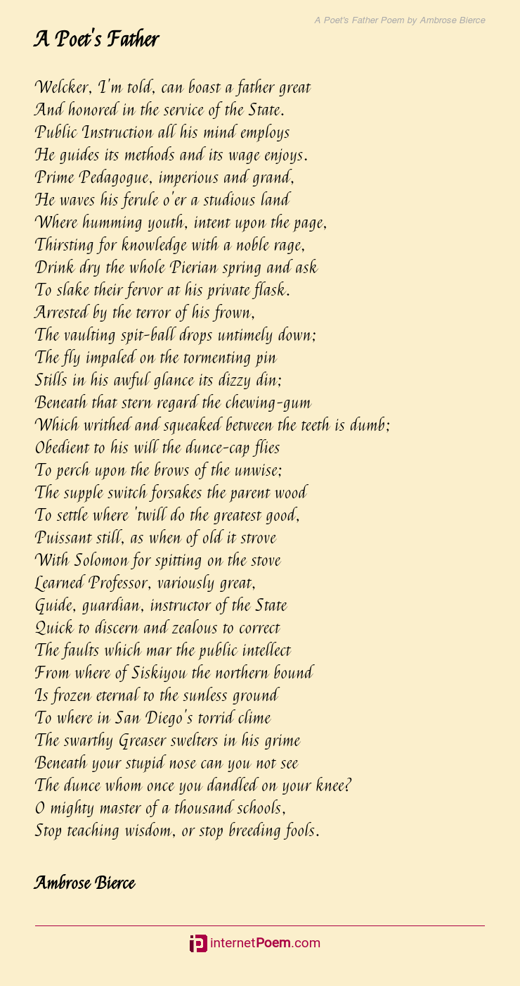 A Poet's Father Poem by Ambrose Bierce