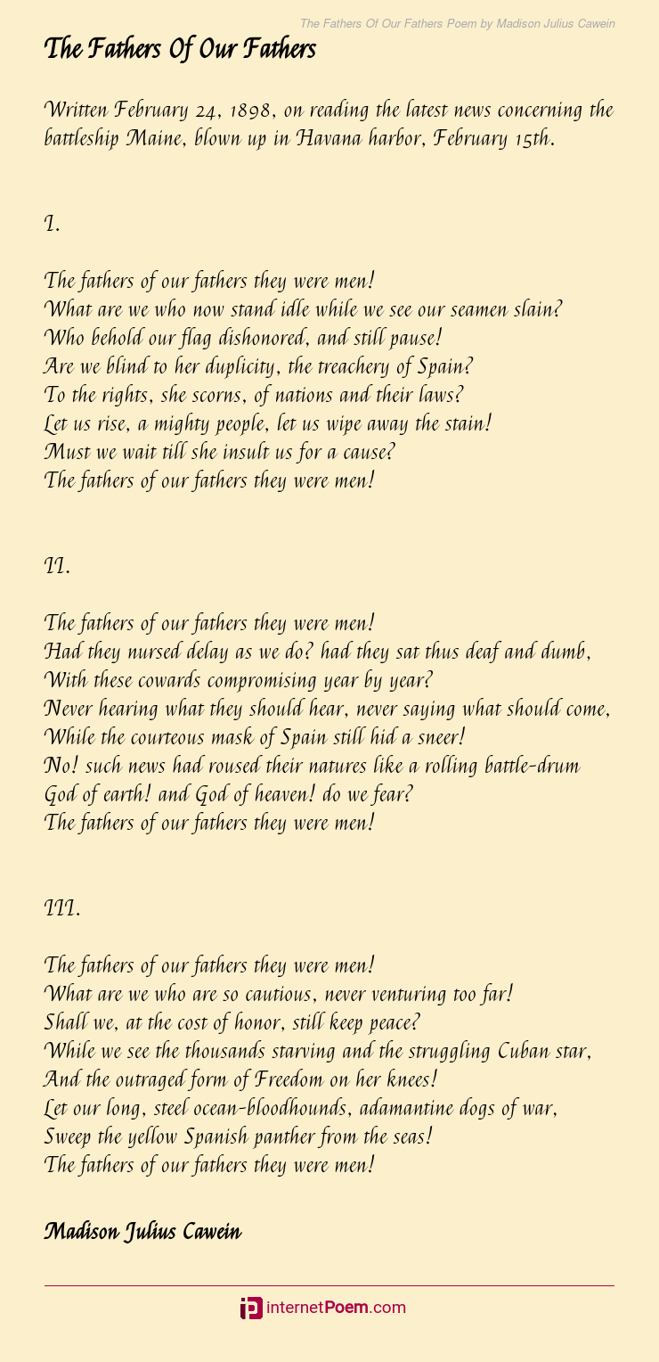 The Fathers Of Our Fathers Poem by Madison Julius Cawein