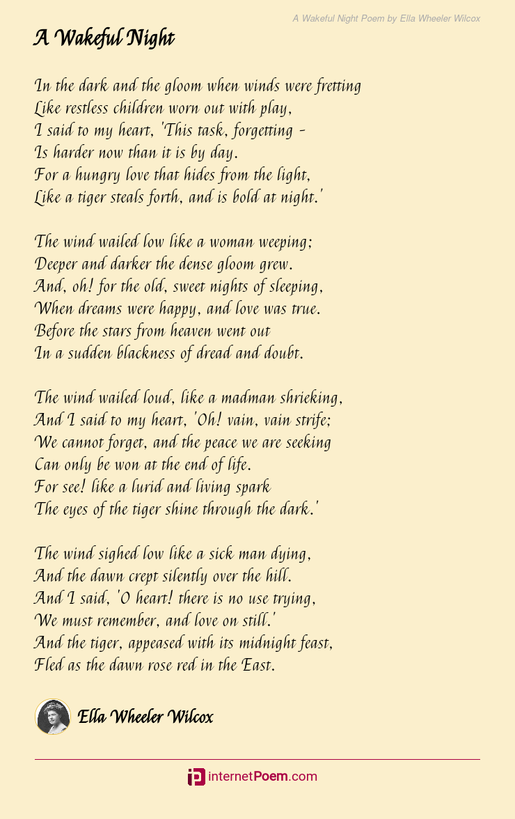 A Wakeful Night Poem by Ella Wheeler Wilcox
