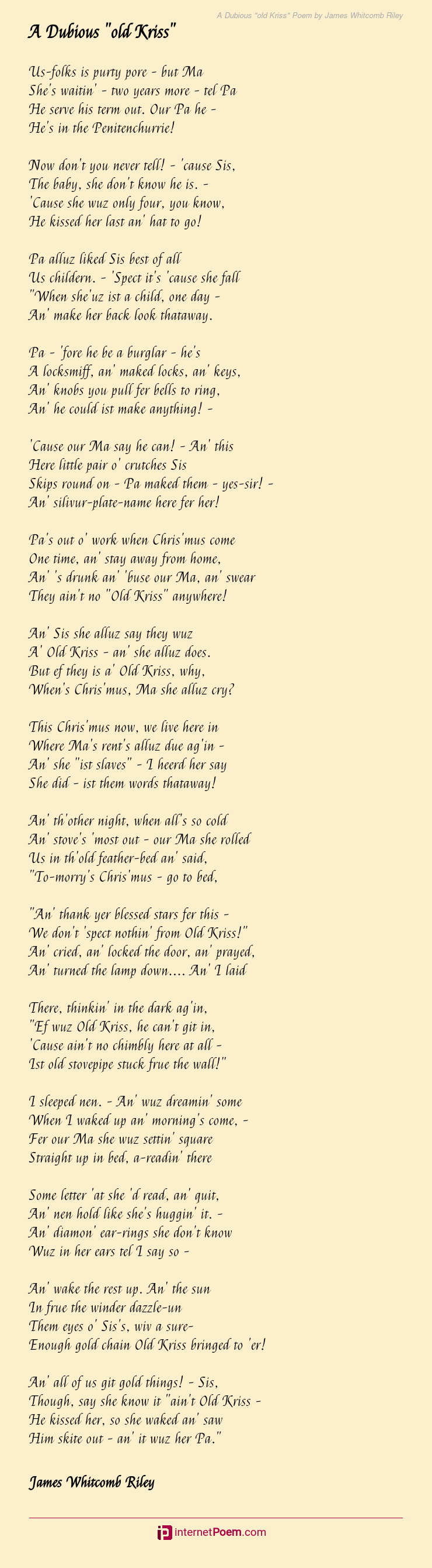 A Dubious "old Kriss" Poem by James Whitcomb Riley
