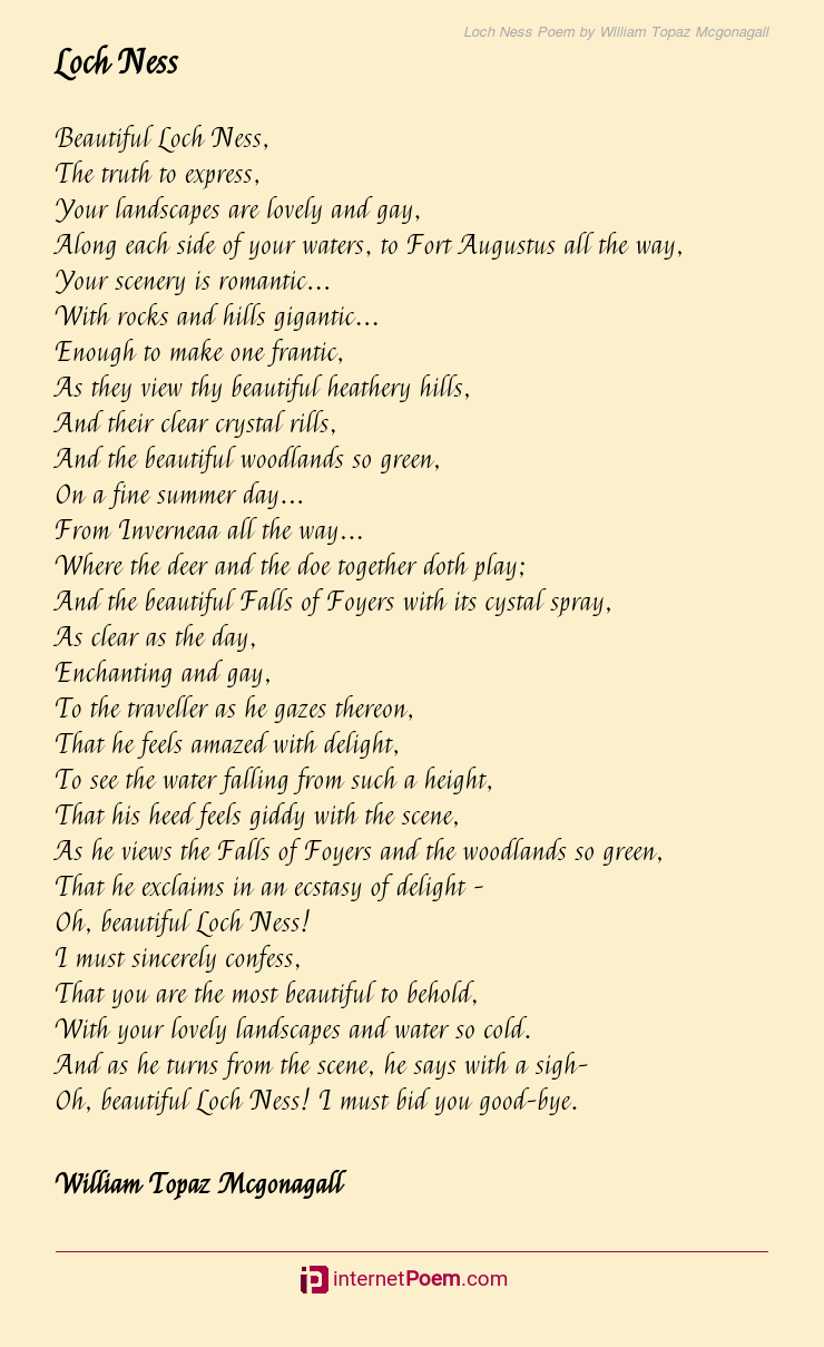 Loch Ness Poem by William Topaz Mcgonagall