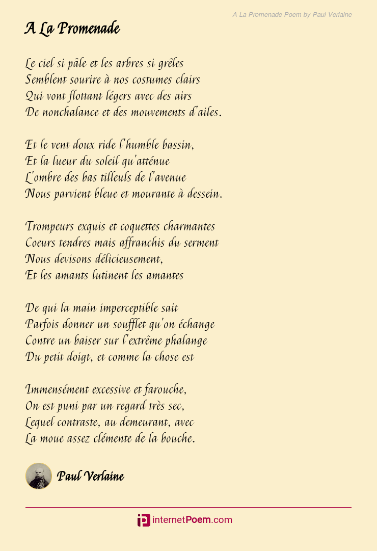 A La Promenade Poem by Paul Verlaine