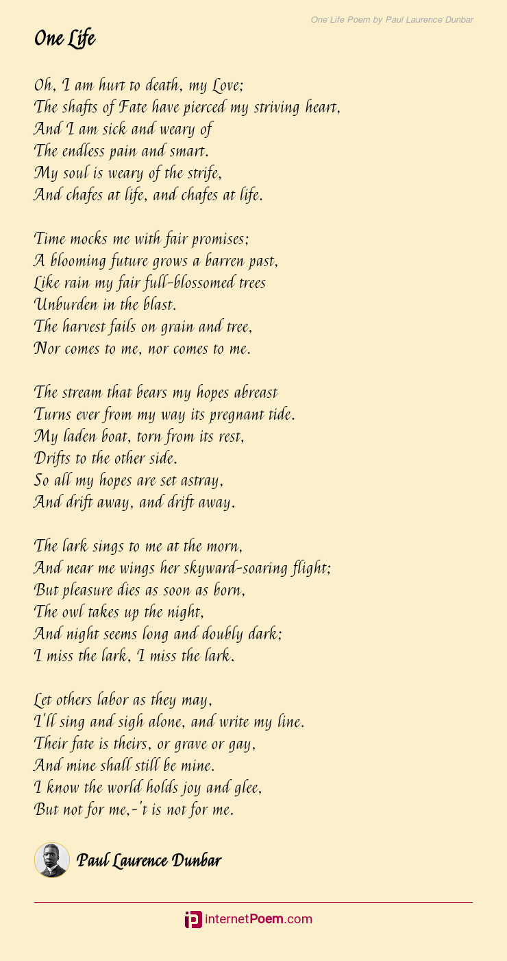One Life Poem by Paul Laurence Dunbar