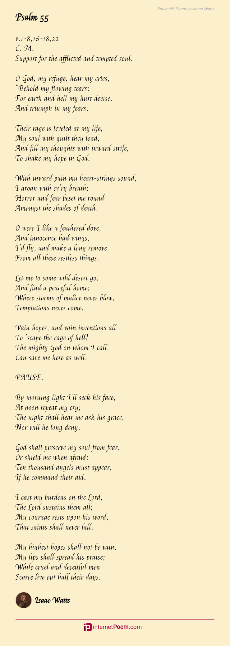 Psalm 55 Poem by Isaac Watts