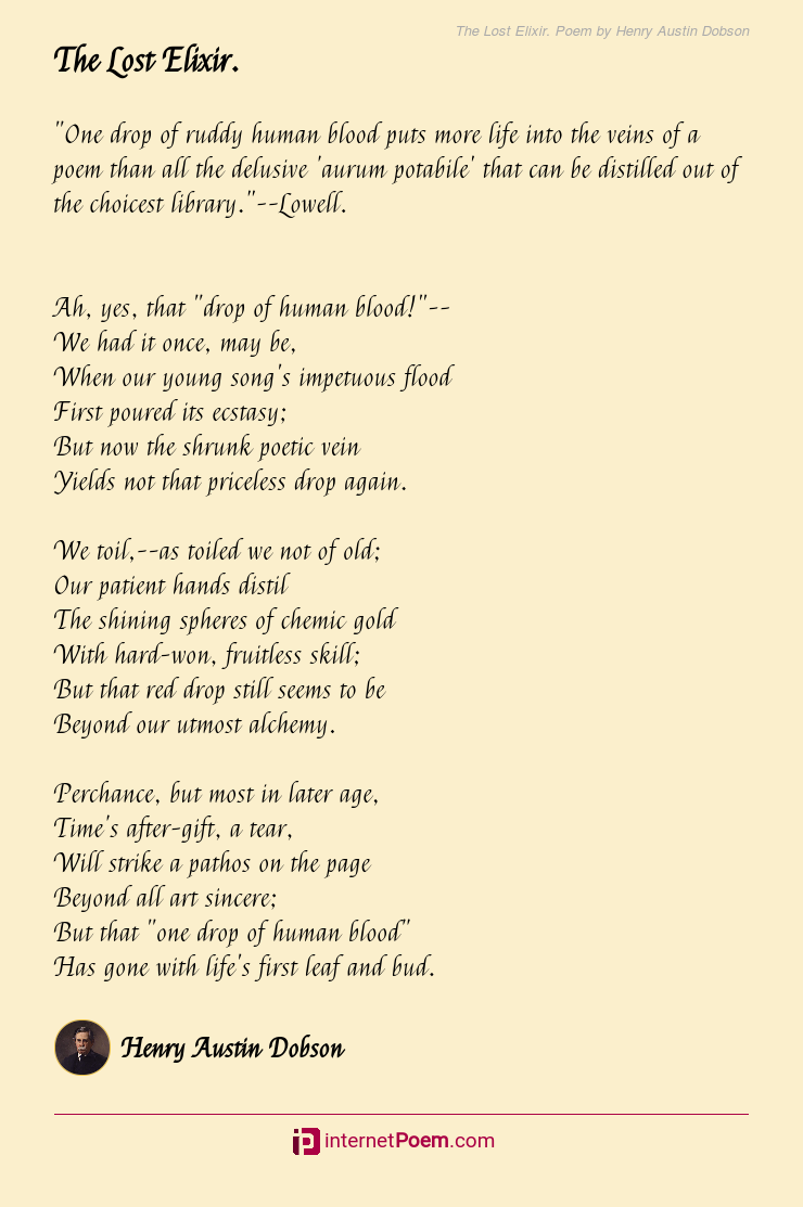 The Lost Elixir. Poem by Henry Austin Dobson