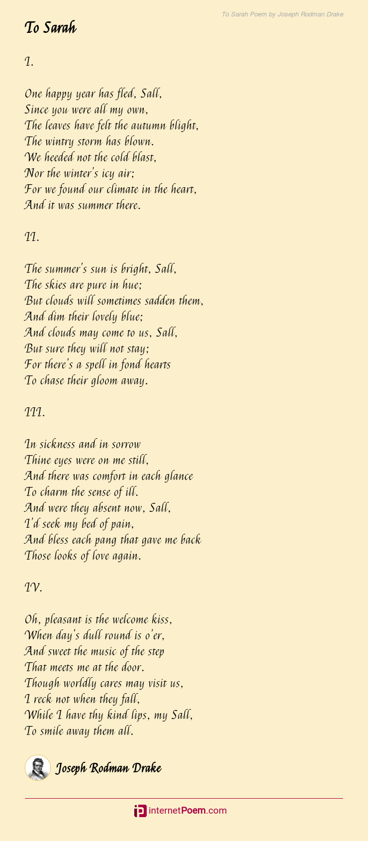 To Sarah Poem by Joseph Rodman Drake