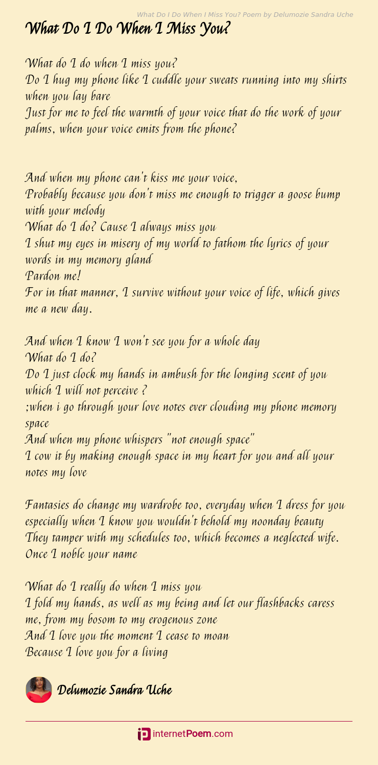 What Do I Do When I Miss You? Poem by Delumozie Sandra Uche