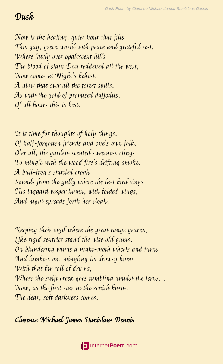 Dusk Poem by Clarence Michael James Stanislaus Dennis