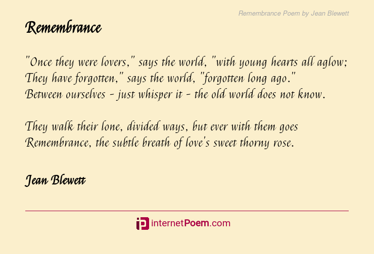 Remembrance Poem by Jean Blewett
