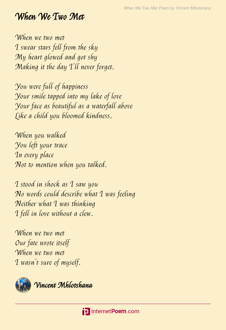 When We Two Met Poem by Vincent Mhlotshana