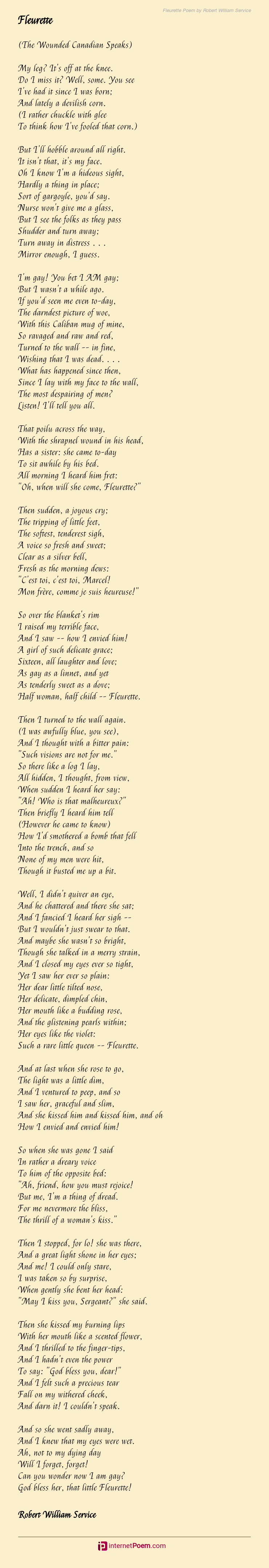 Fleurette Poem by Robert William Service