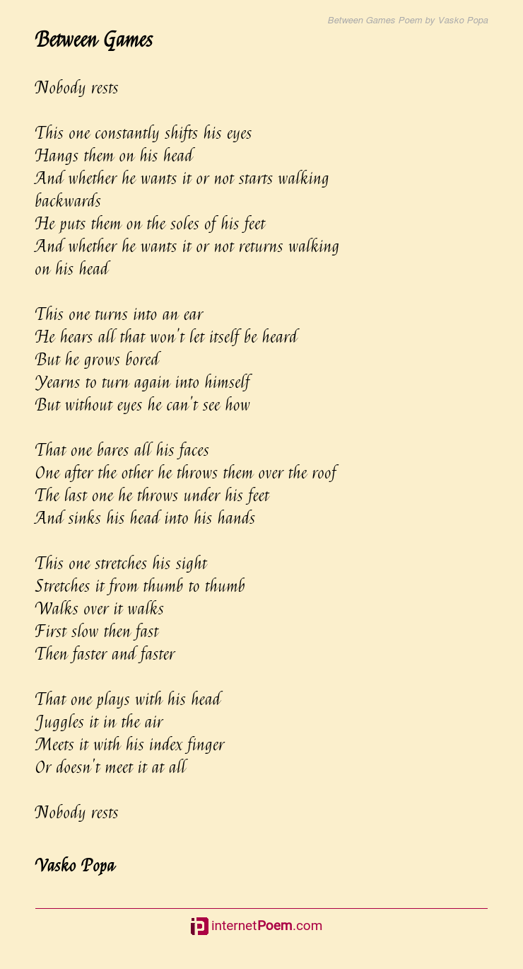 Between Games Poem by Vasko Popa