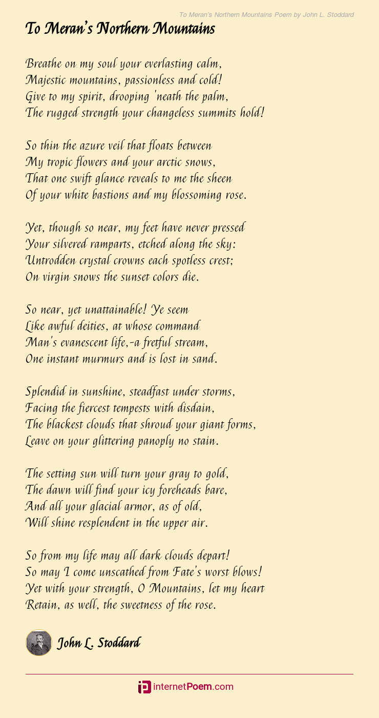 To Meran's Northern Mountains Poem by John L. Stoddard