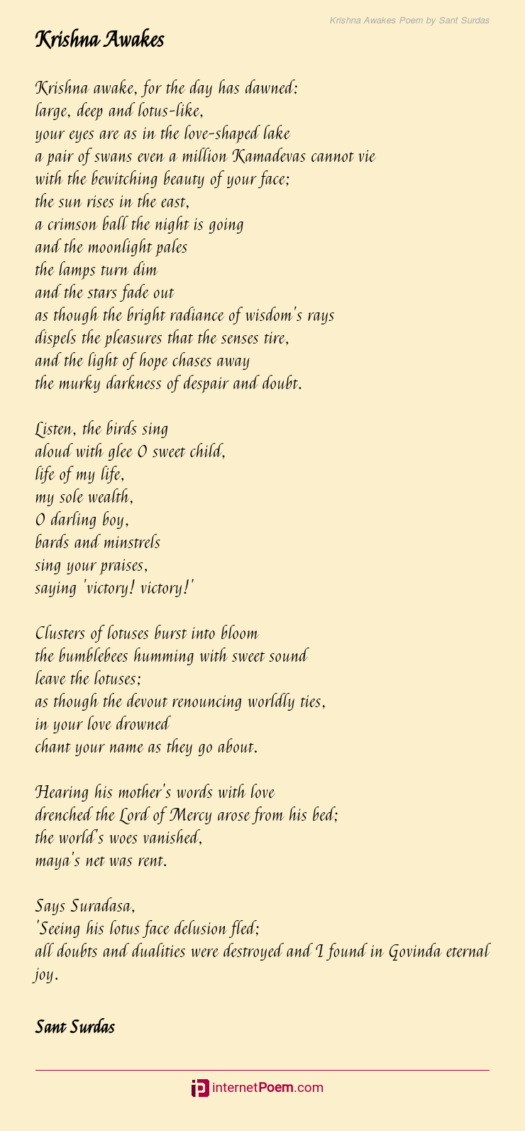 Krishna Awakes Poem by Sant Surdas