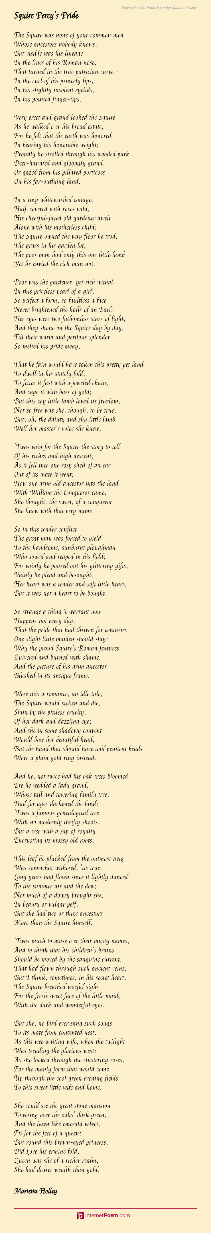 Squire Percy's Pride Poem by Marietta Holley
