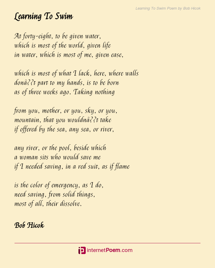 Learning To Swim Poem by Bob Hicok