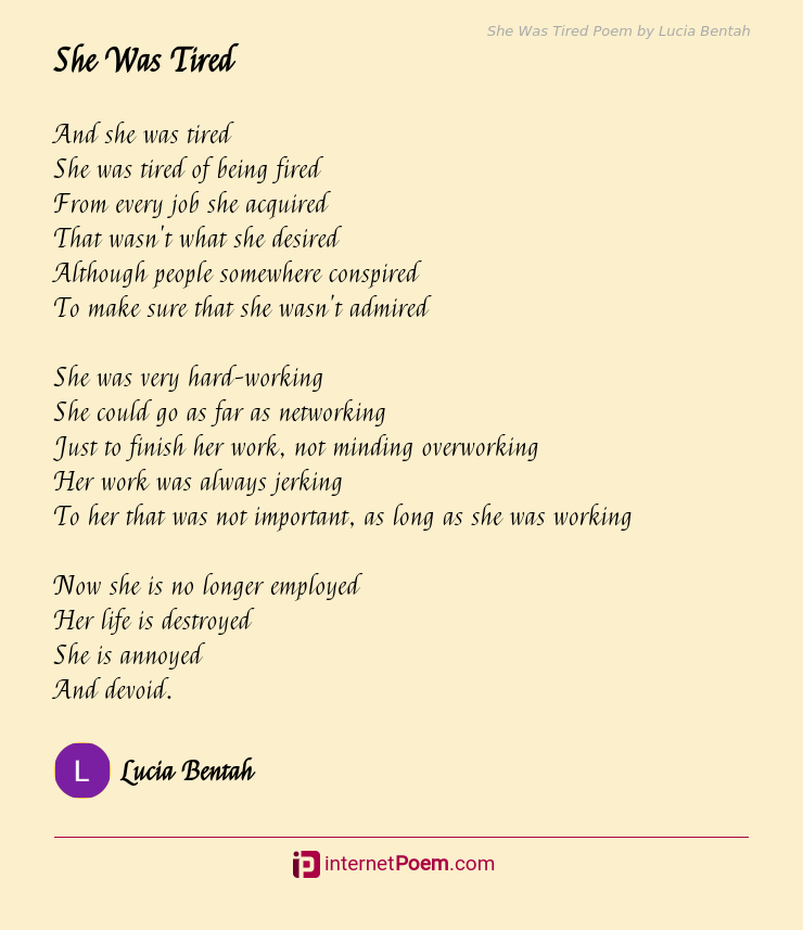She Was Tired Poem by Lucia Bentah