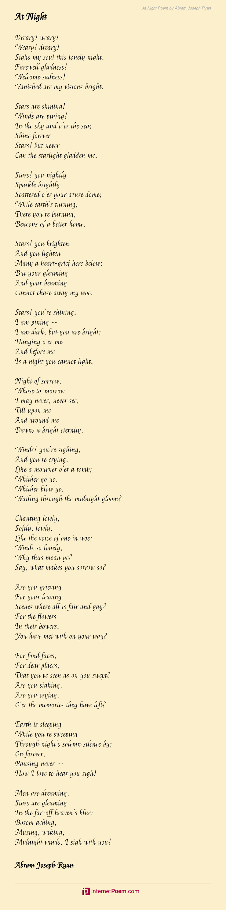 At Night Poem by Abram Joseph Ryan