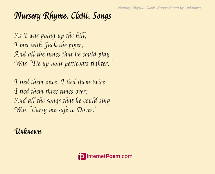 Nursery Rhyme. Clxiii. Songs Poem by Unknown