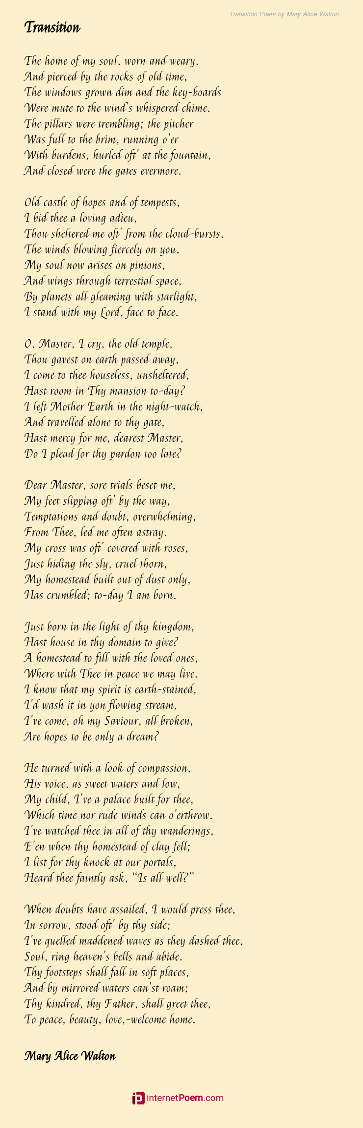 Transition Poem by Mary Alice Walton