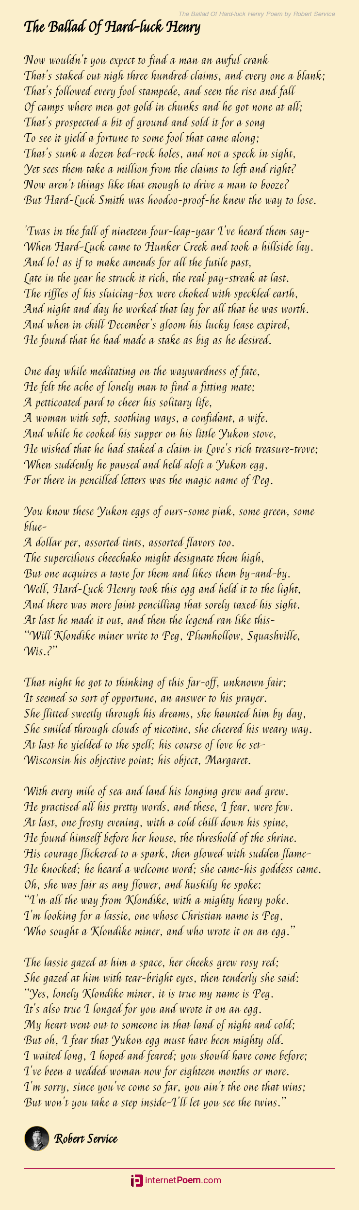 The Ballad Of Hard-luck Henry Poem by Robert Service