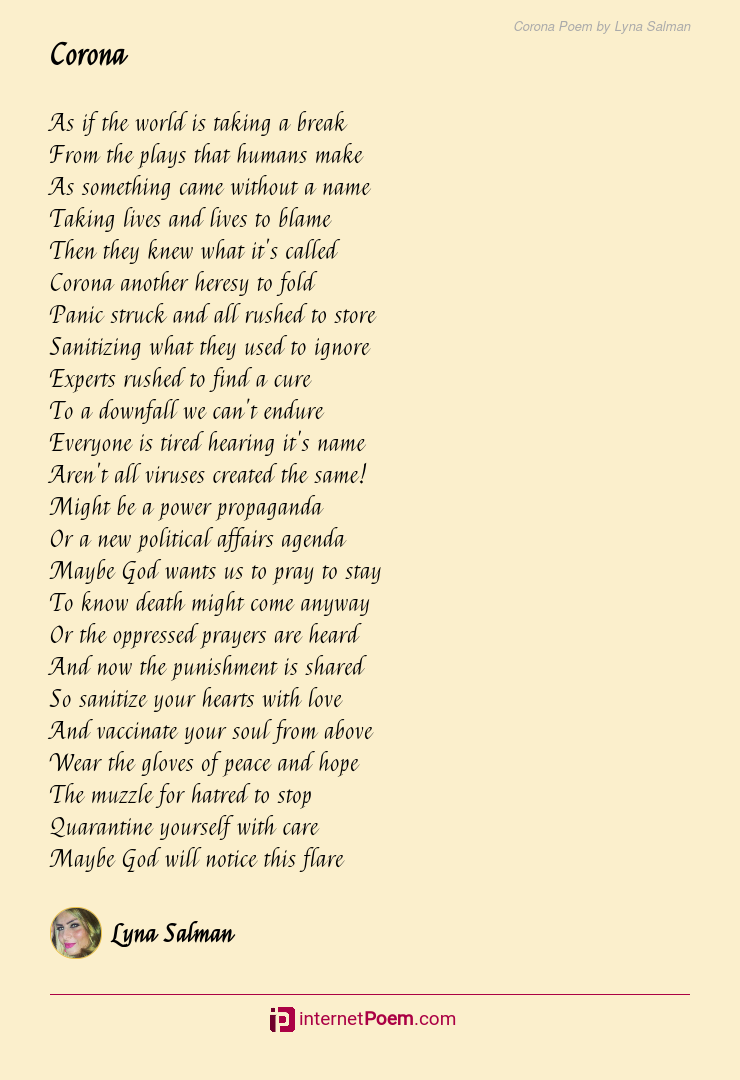 Corona Poem by Lyna Salman