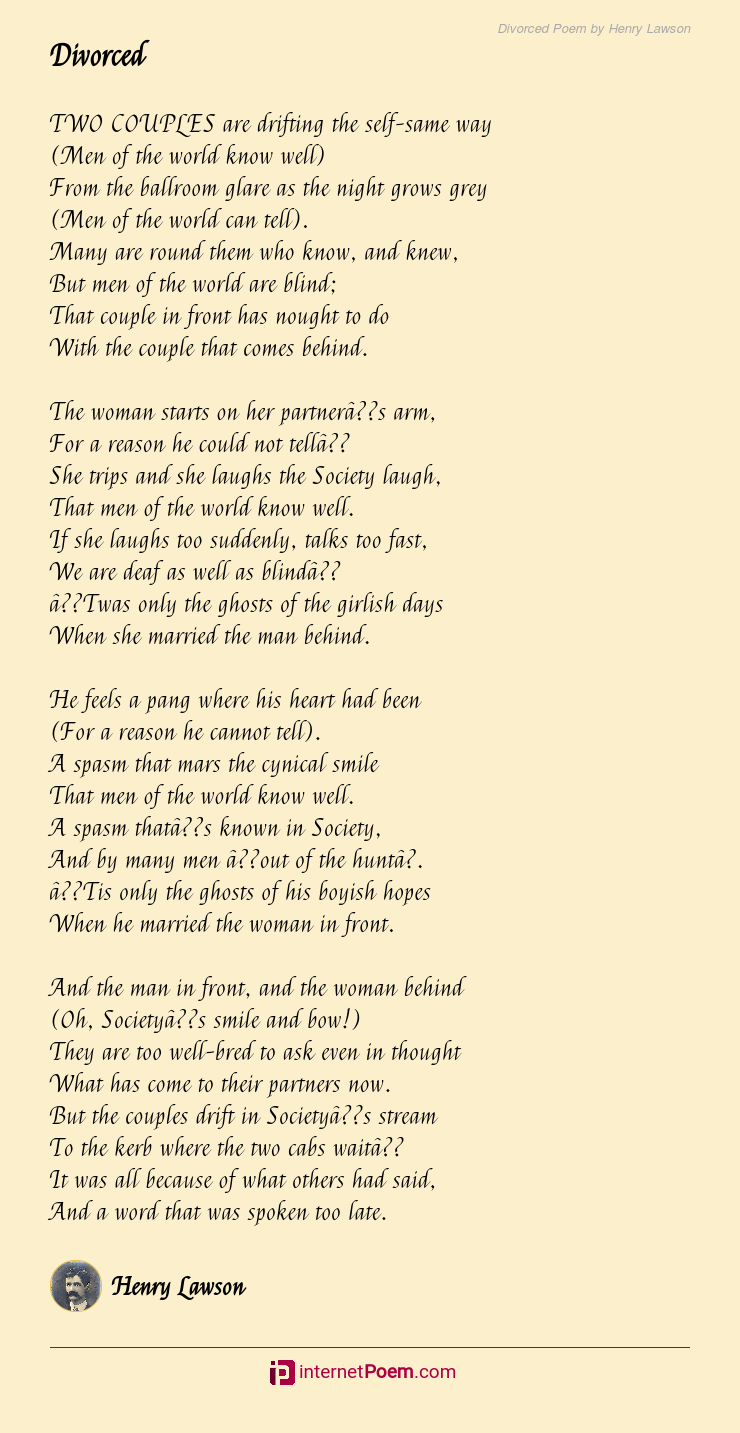 Divorced Poem by Henry Lawson