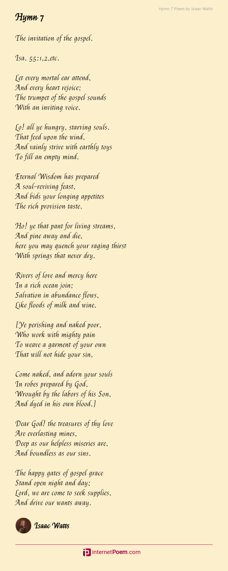 Hymn 7 Poem by Isaac Watts