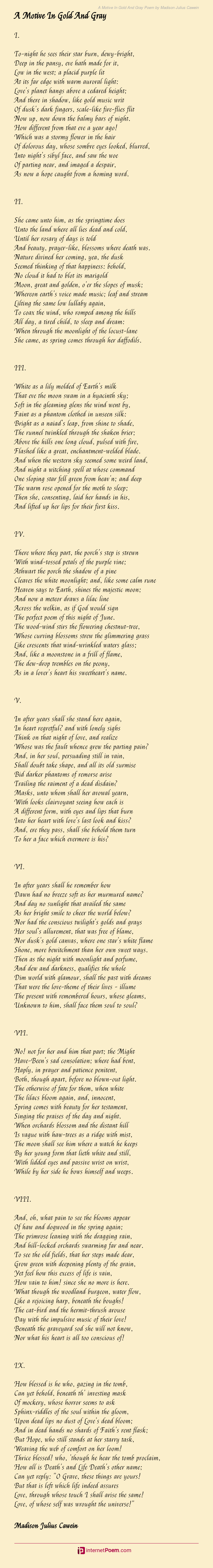 A Motive In Gold And Gray Poem by Madison Julius Cawein