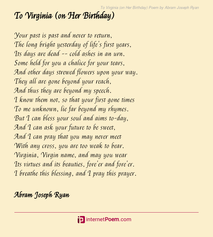 To Virginia (on Her Birthday) Poem by Abram Joseph Ryan