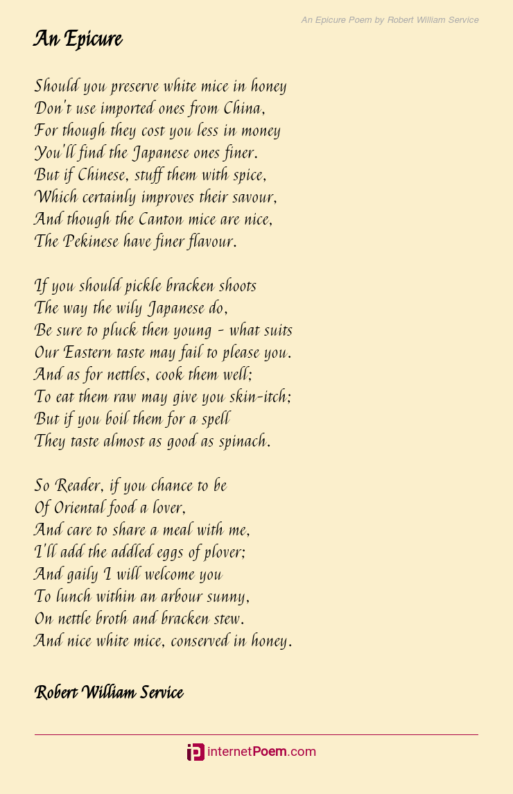 An Epicure Poem by Robert William Service