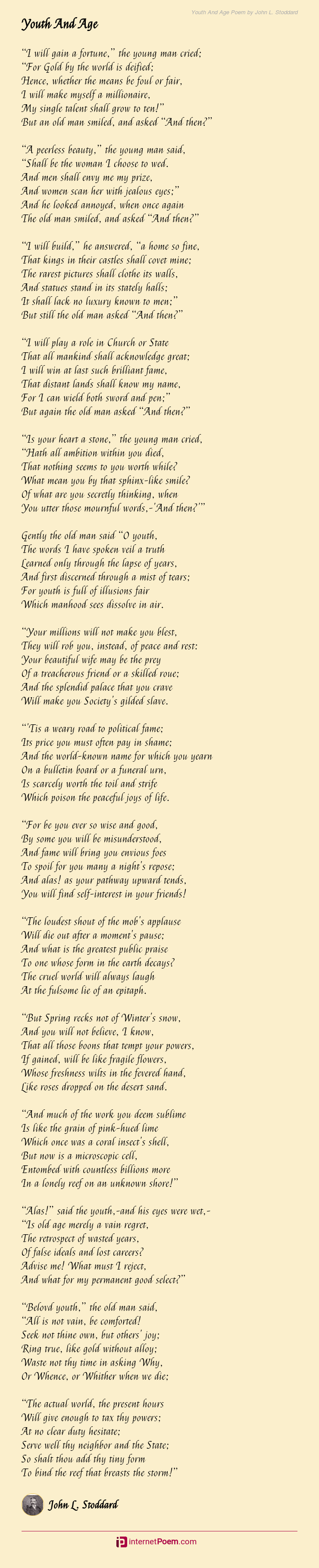 Youth And Age Poem by John L. Stoddard
