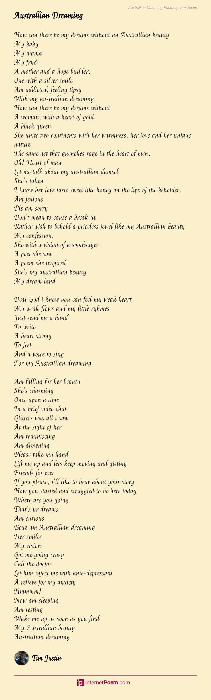 Australlian Dreaming Poem by Tim Justin