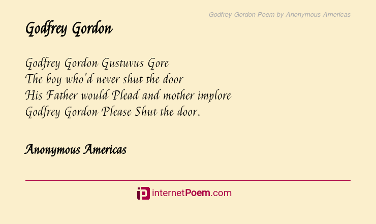 Godfrey Gordon Poem by Anonymous Americas