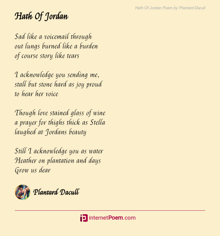Hath Of Jordan Poem by Plantard Dacull