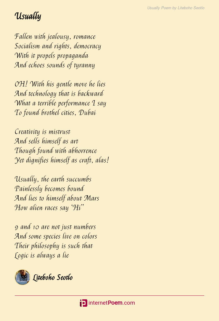Usually Poem by Liteboho Seotlo