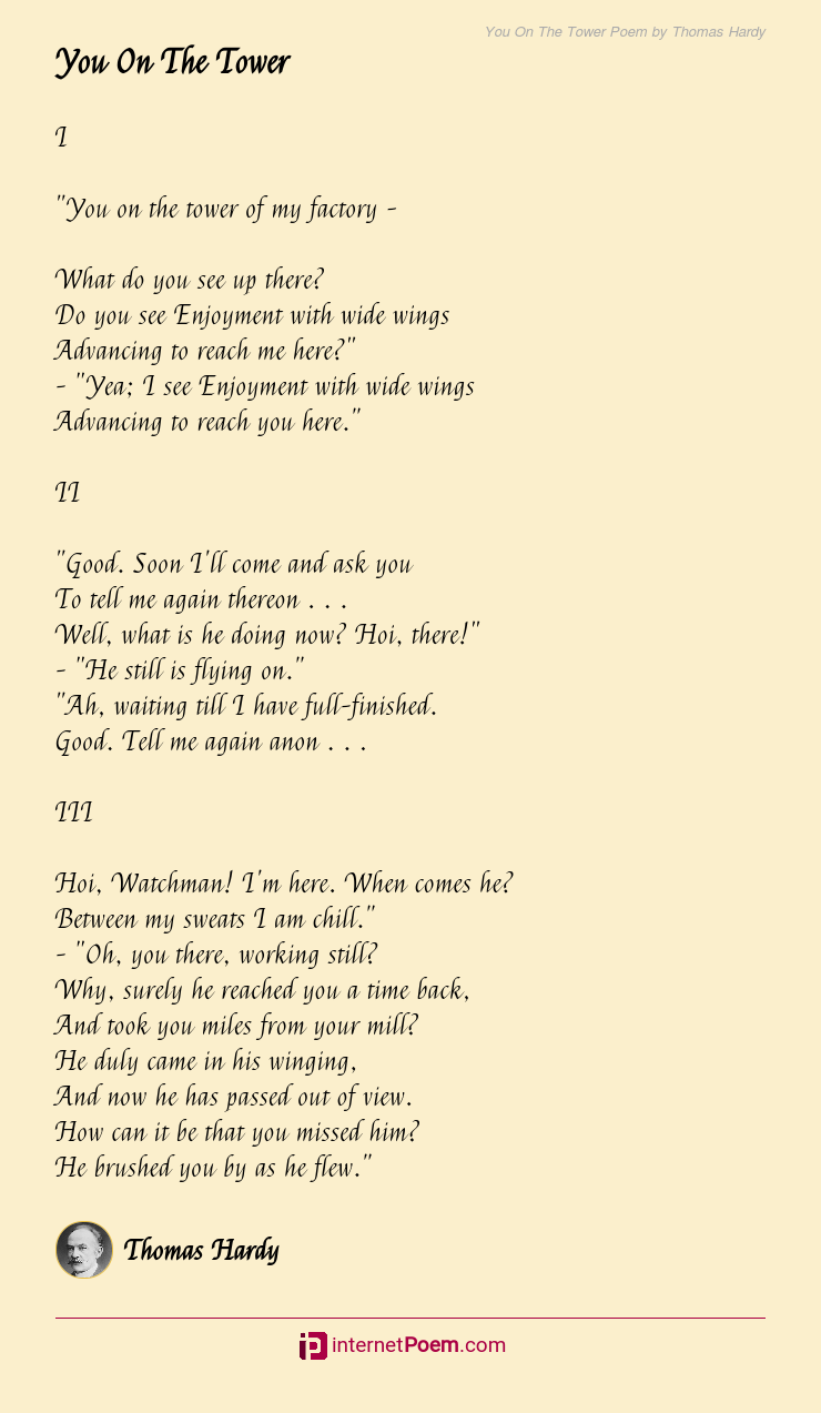 You On The Tower Poem by Thomas Hardy