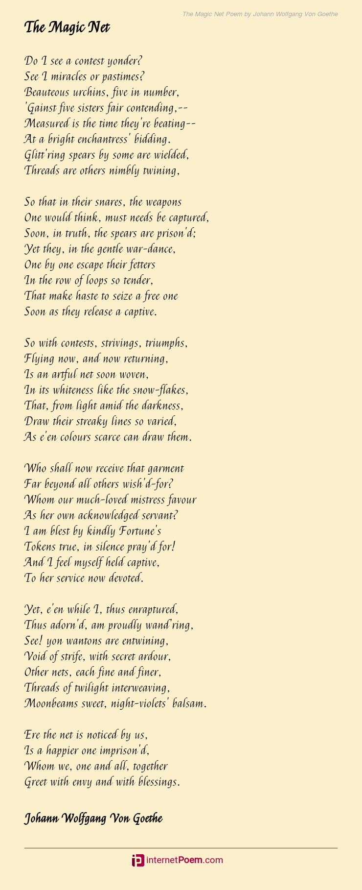 The Magic Net Poem by Johann Wolfgang Von Goethe